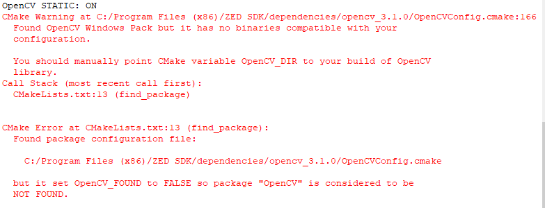 OpenCV not found in Camera Control, SVO playback and export · Issue #127 · stereolabs/zed-sdk ...