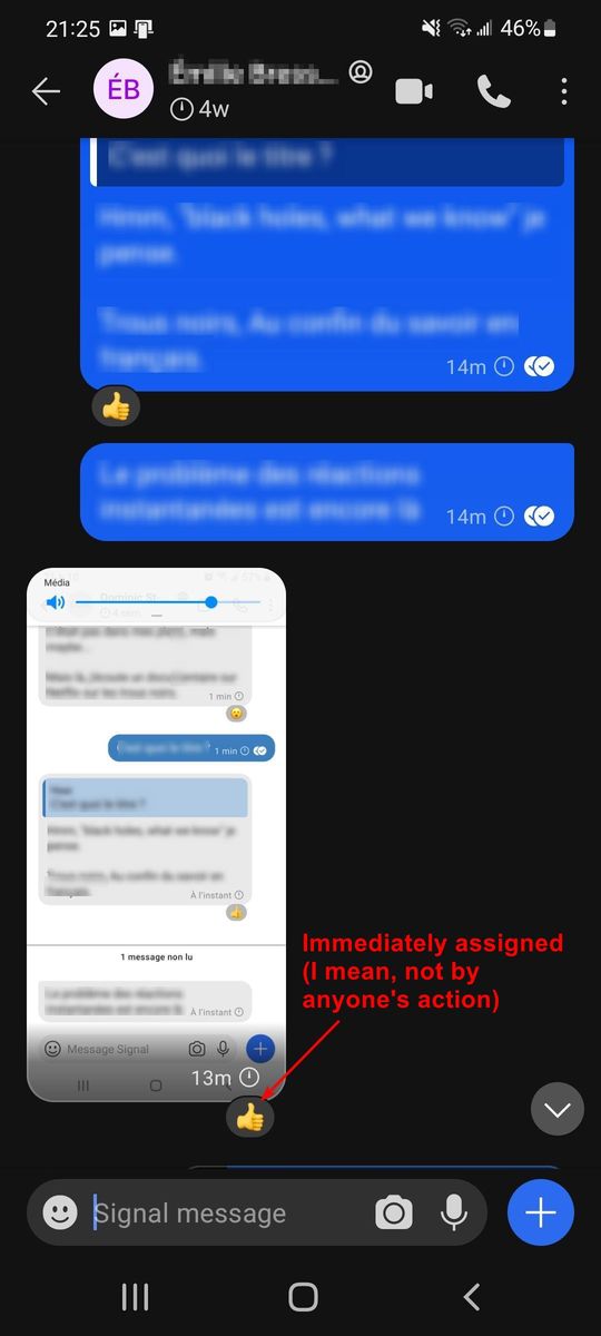 Emoji reaction gets assigned to wrong chat · Issue #11327 · signalapp/Signal-Android · GitHub