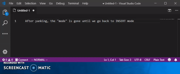 Yanking "clears" mode (or makes it disappear) from status bar until INSERT mode · Issue #3488 ...