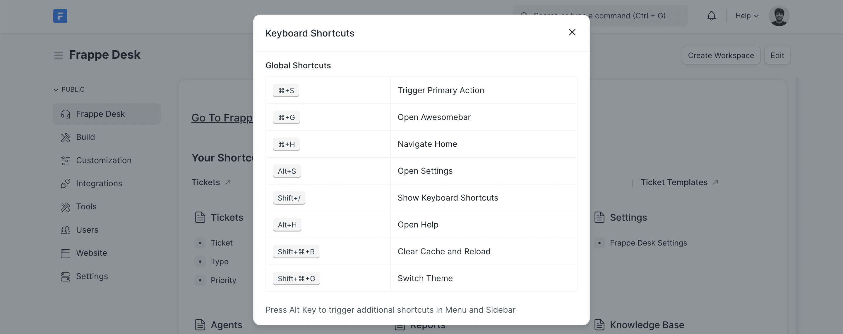 list down of keyboard shortcuts · Issue #661 · frappe/helpdesk · GitHub