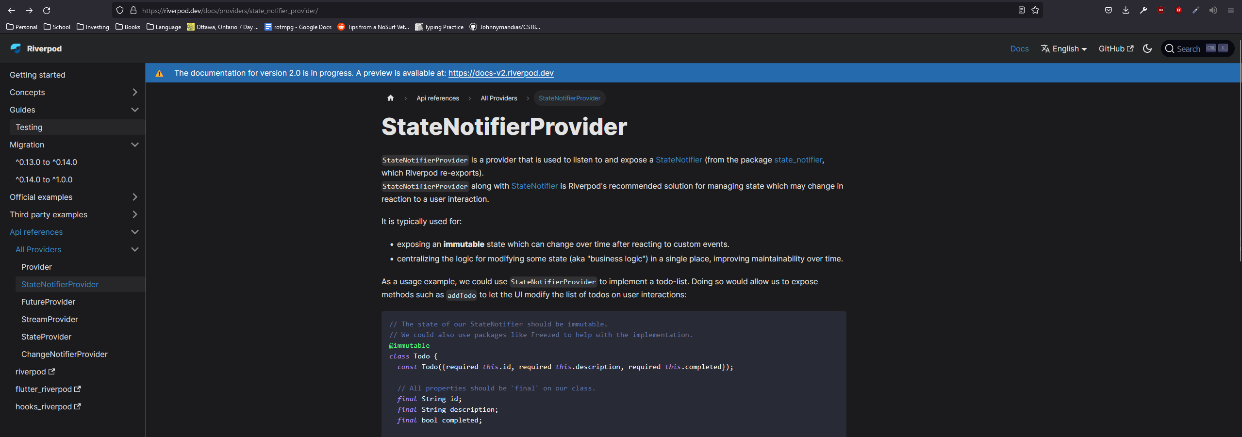 Incorrect link on V1 Documentation :: StateNotifierProvider in ChangeNotifierProvider page ...