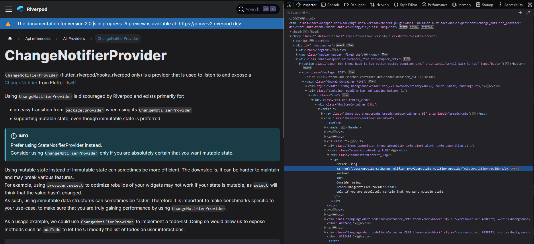 Incorrect link on V1 Documentation :: StateNotifierProvider in ChangeNotifierProvider page ...