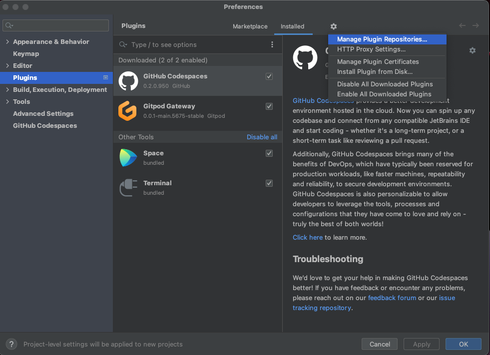 Github Githubcodespaces Jetbrains Feedback Feedback On The Codespaces Integration With