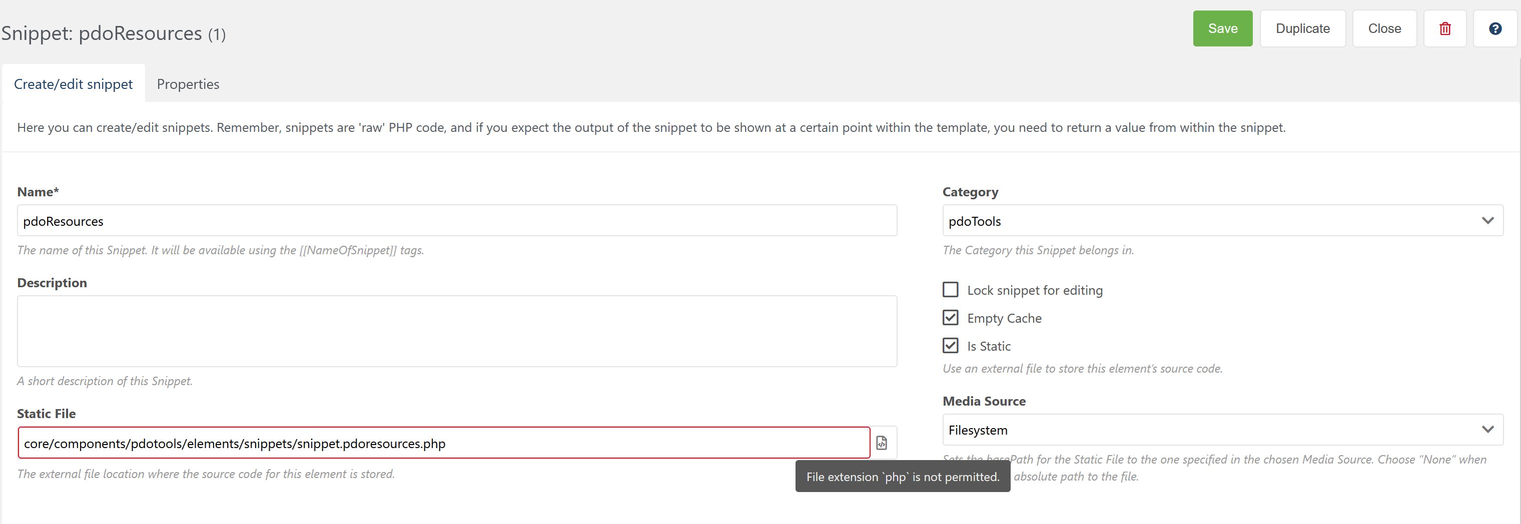 А static element can't be saved · Issue #15927 · modxcms/revolution · GitHub