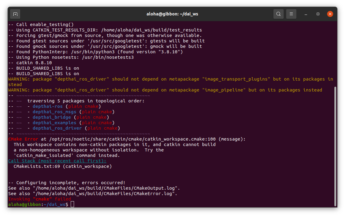 [catkin_make failed] {ROS Noetic catkin_make failing} · Issue #220 · luxonis/depthai-ros · GitHub
