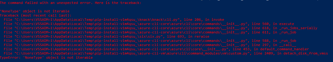 Detach Command Failed With An Unexpected Error Typeerror Nonetype Object Is Not Iterable