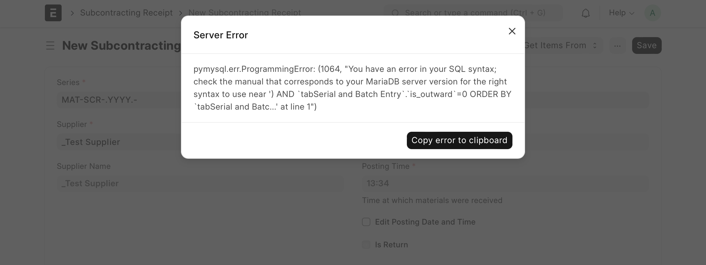 DB exception when saving Subcontracting Receipt · Issue #37912 · frappe/erpnext · GitHub