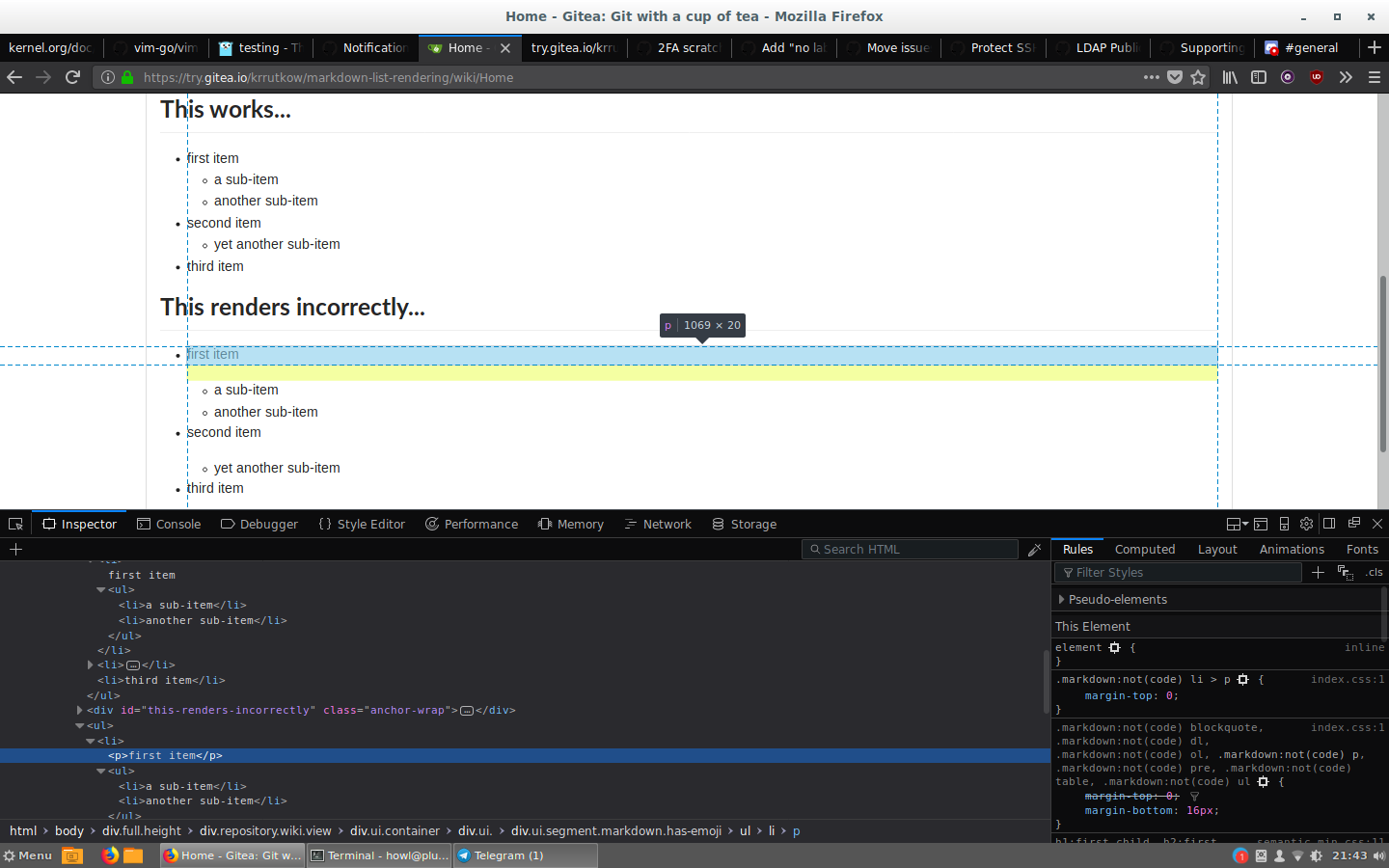 Wrong markdown spacing for sublists · Issue #2623 · go-gitea/gitea · GitHub
