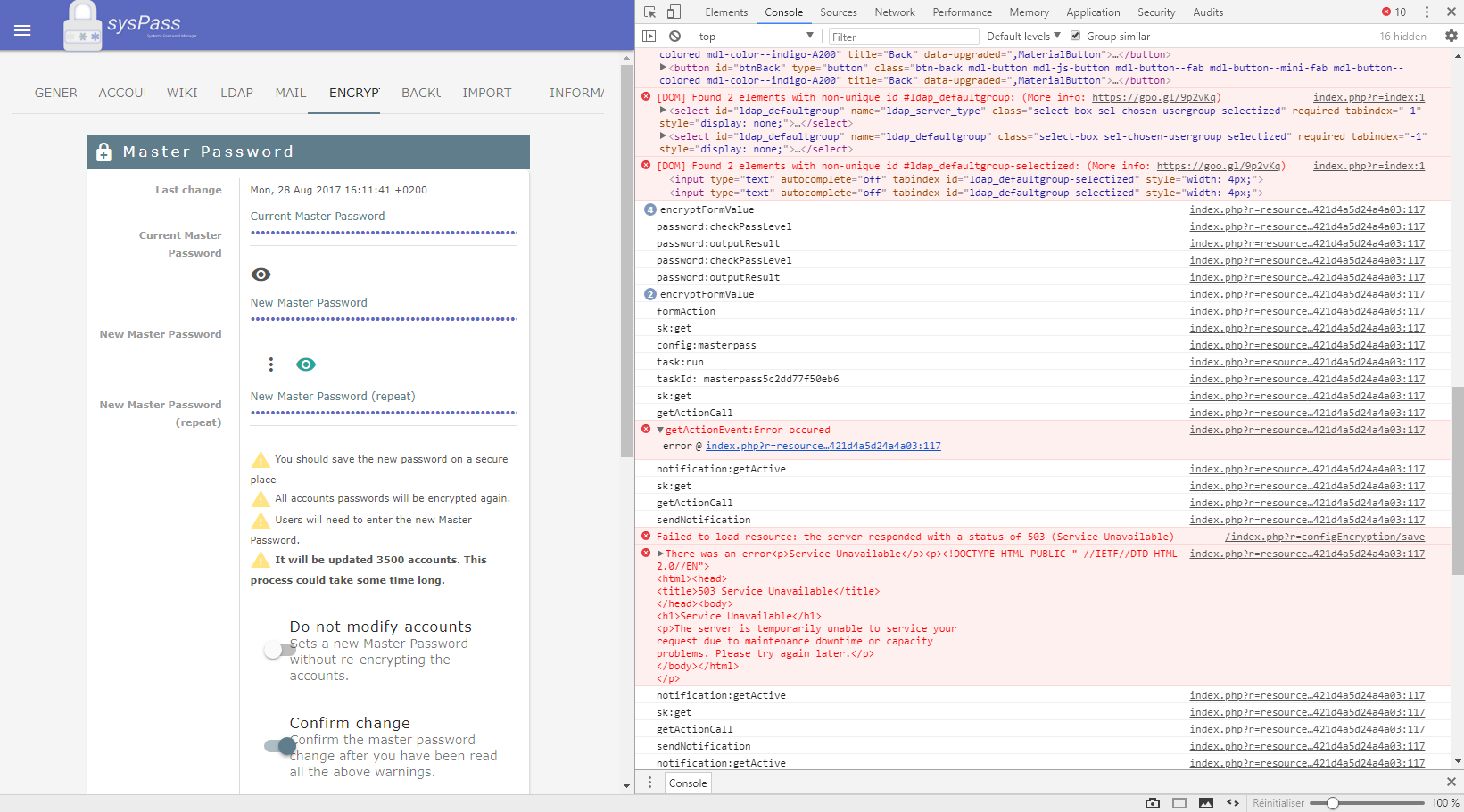 Cannot update master password · Issue #1128 · nuxsmin/sysPass · GitHub