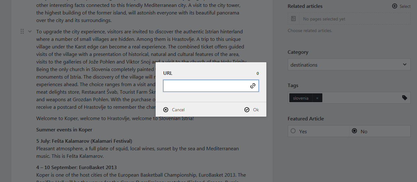 Enhancement: URL option for internal page linking · Issue #92 · getkirby/editor · GitHub