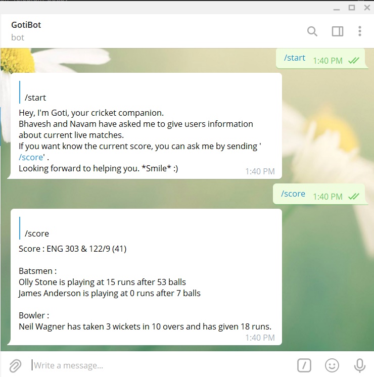 GitHub - navam09/CricketBot: A telegram bot for giving live cricket ...