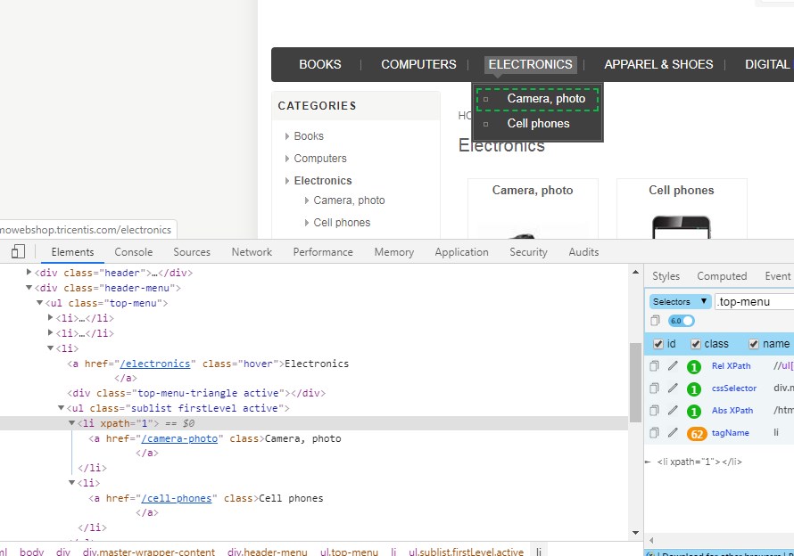 How to click on the mouseover an element and click on the child element ...