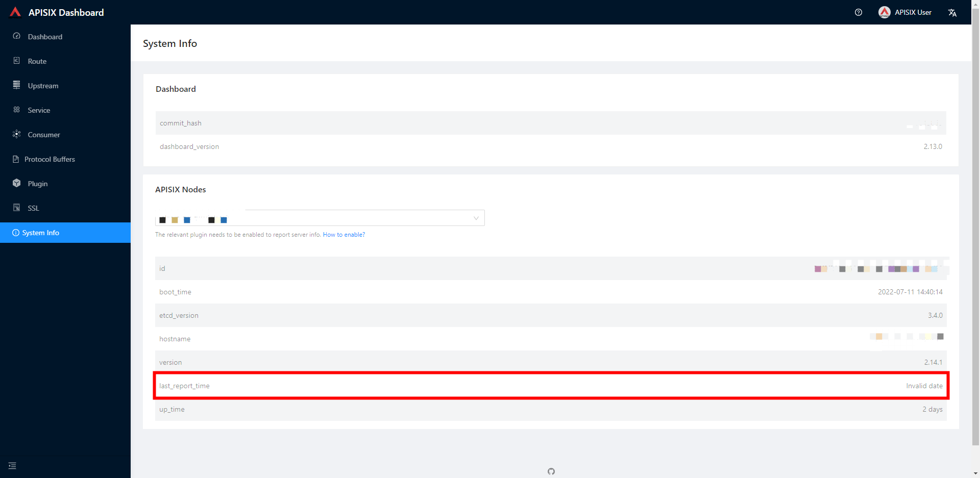 The last_report_time attribute in the system information of apisix-dashboard is Invalid date ...