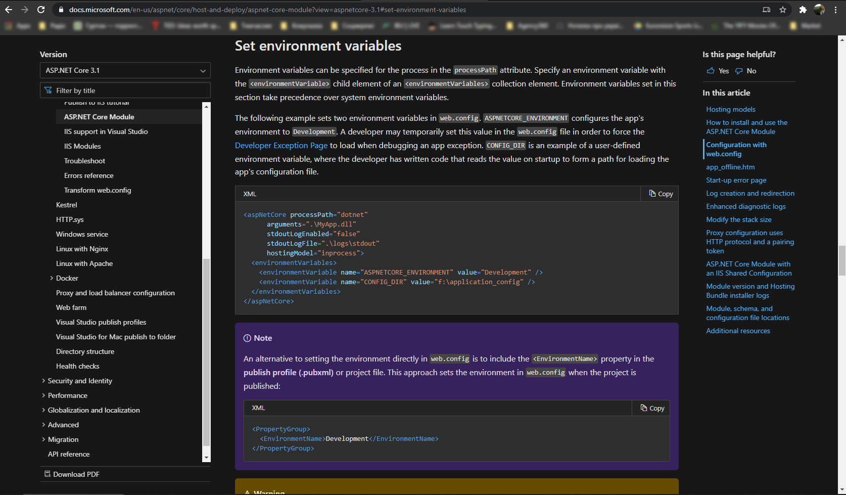 .NET 5: specifying ASPNETCORE_ENVIRONMENT in web.config doesn't have any effect. · Issue #28958 ...