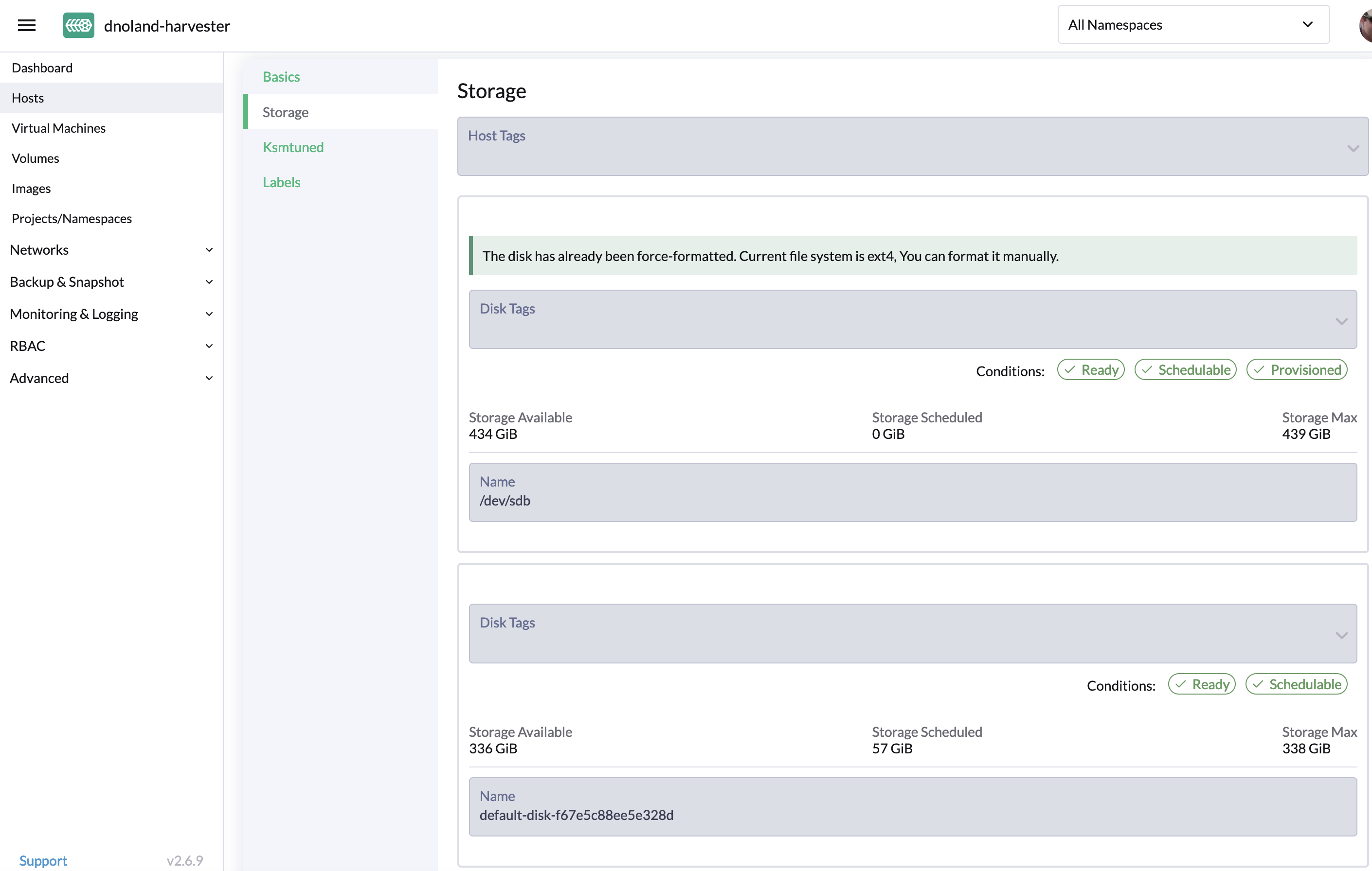 [BUG] Second host storage disk does not show in UI details · Issue #3242 · harvester/harvester ...