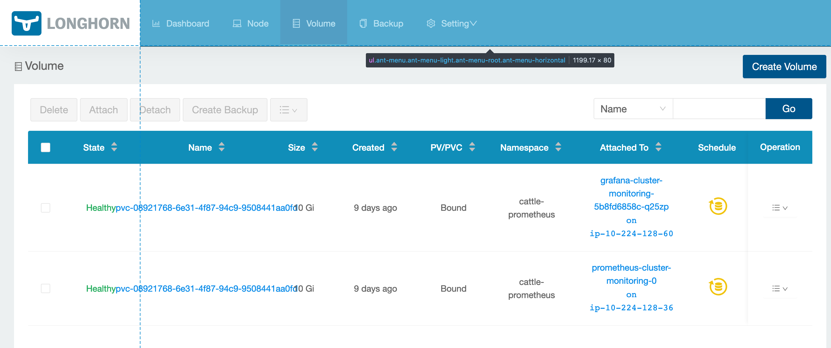 [BUG] Name of PVC overlaps on Firefox · Issue #1598 · longhorn/longhorn · GitHub
