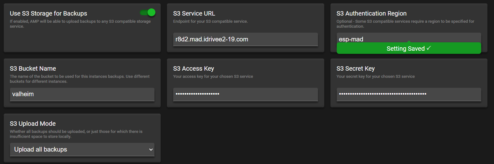 IDRIVE S3 Storage · Issue #804 · CubeCoders/AMP · GitHub