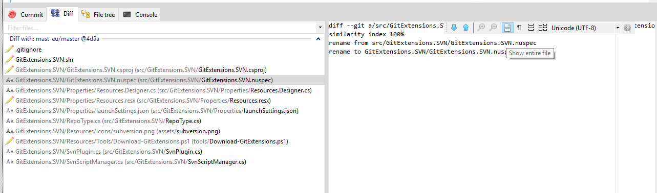 "Show entire file" not working on renamed files · Issue #6524 · gitextensions/gitextensions · GitHub