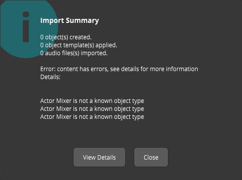 it cannot be exported to Wwise,If Actor Mixer is selected for Object ...