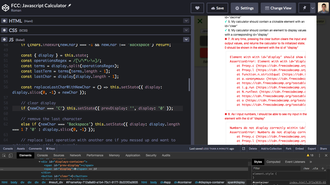 My calculator works but even basic tests aren't passing · Issue #1189 ...