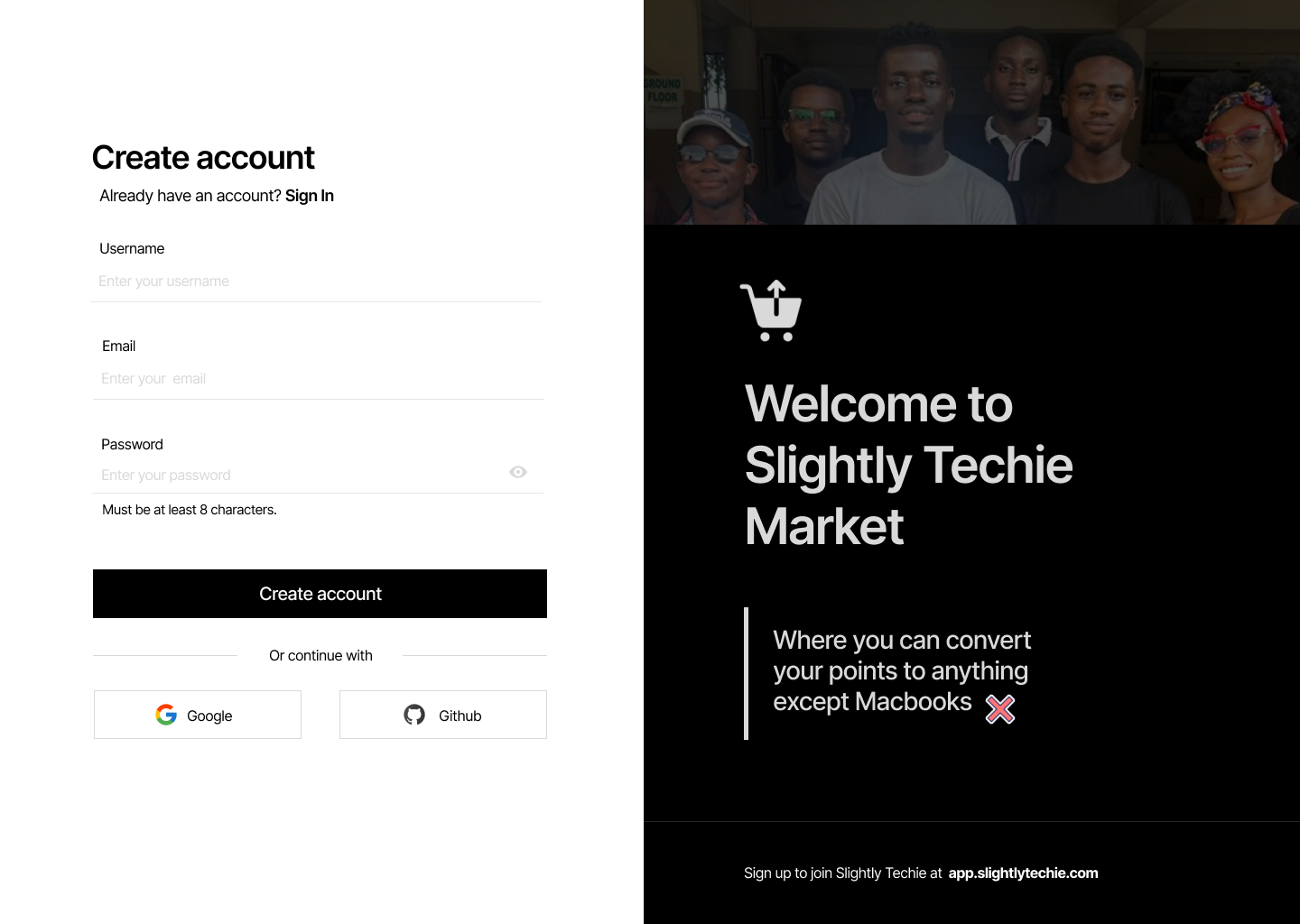 Frontend Create Account Page · Issue 5 · Slightly Techiee Commerce Web · Github