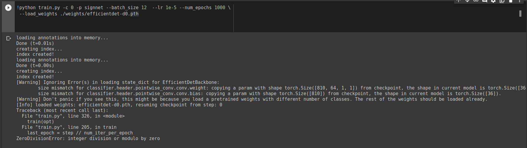 ZeroDivisionError : Training on custom dataset · Issue #517 · zylo117/Yet-Another-EfficientDet ...