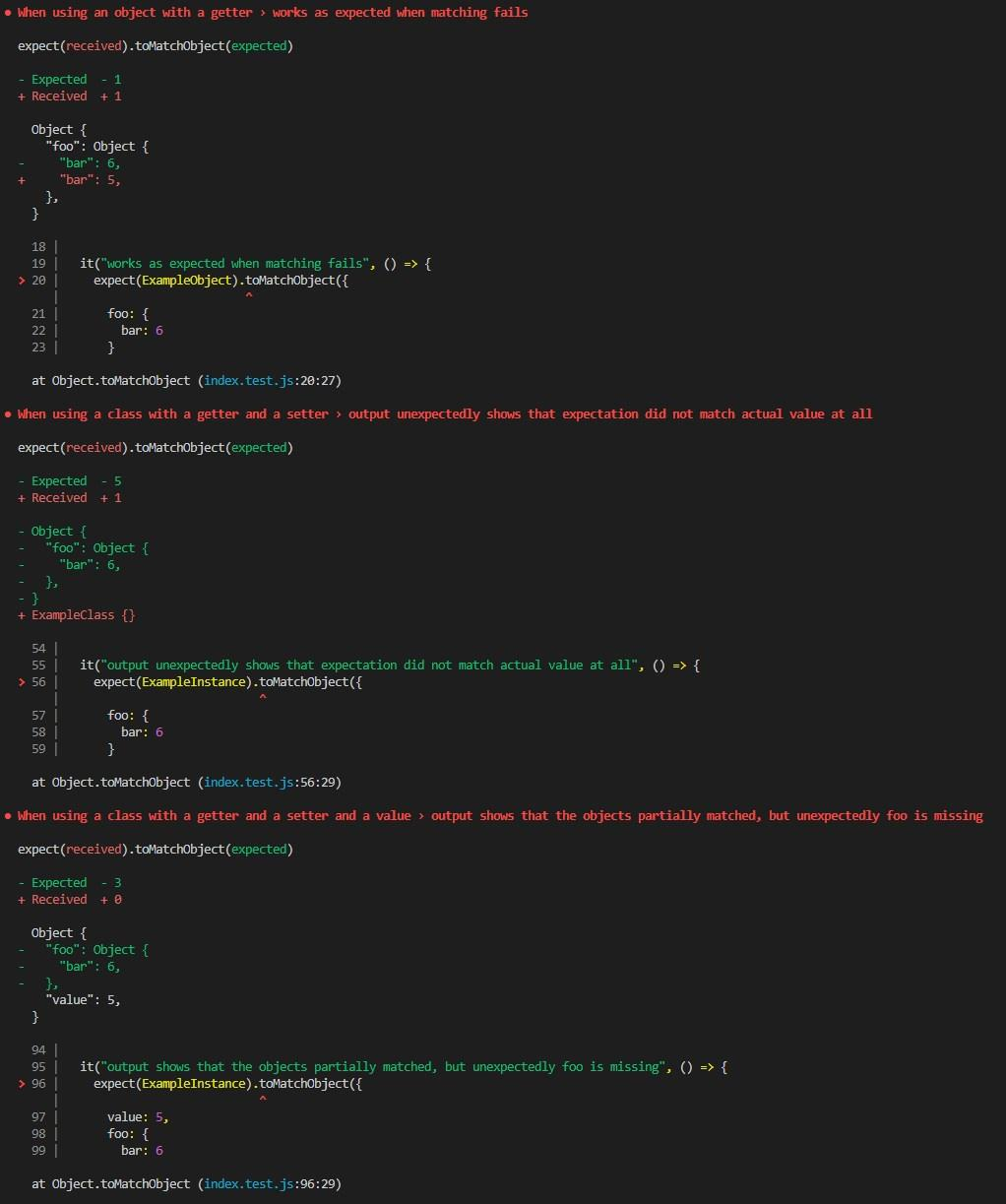 Bug Tomatchobject Output Does Not Show Class Getter Value · Issue