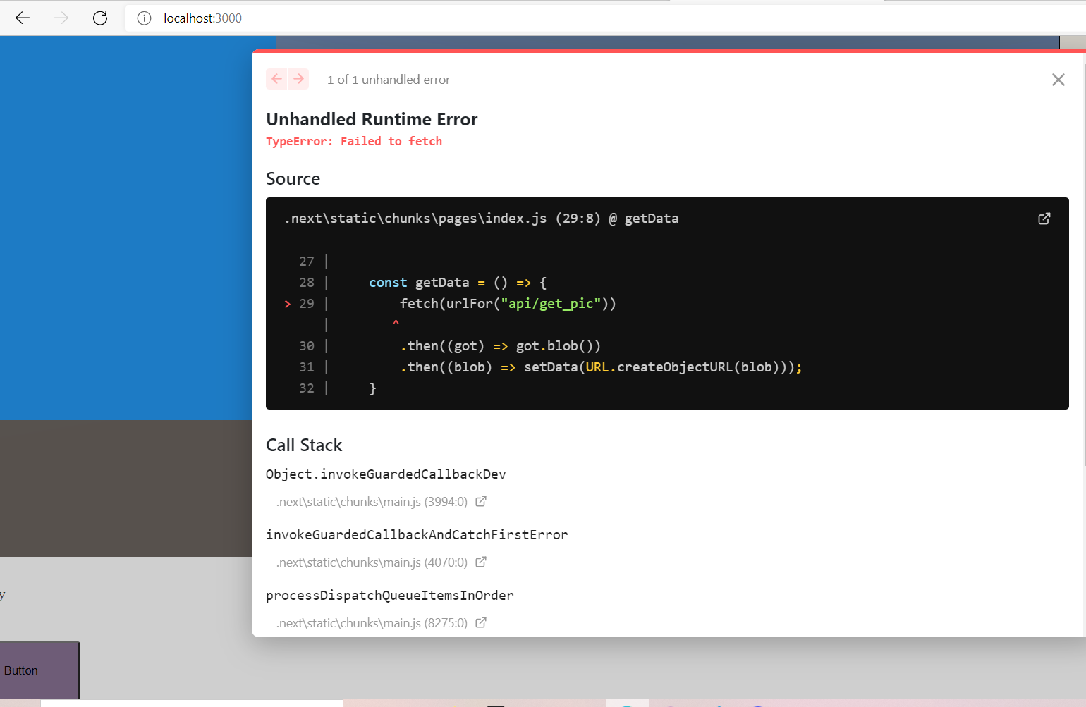 Unhandled runtime error when Button from Getimage.tsx clicked · Issue ...