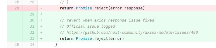 Unable to catch JSON ERROR response inside both plugin/axios.js and vue component $axios catch ...