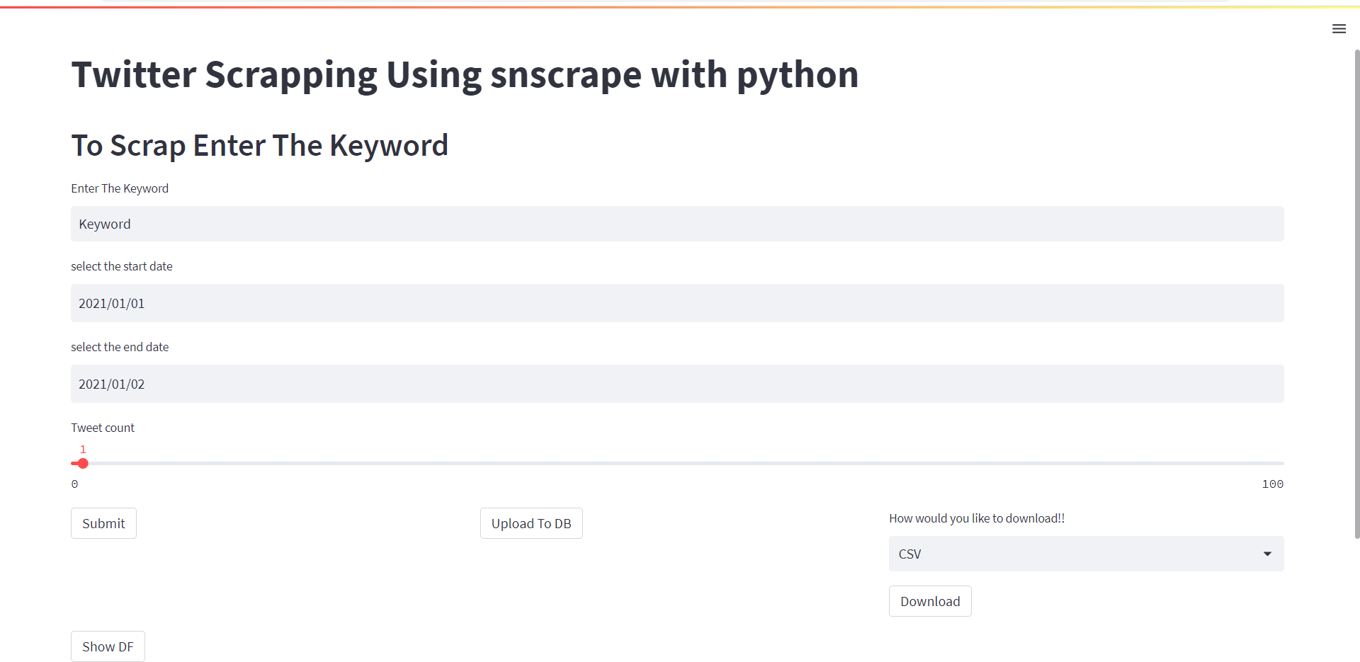 Github Srinivasangajendrantwitter Scrapping Using Python Pandas Mongodb Streamlit