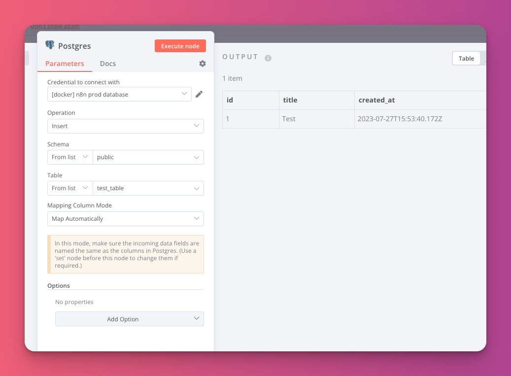 Postgres node insert failed when Mapping Column Mode as "Map automatically" · Issue #6770 · n8n ...