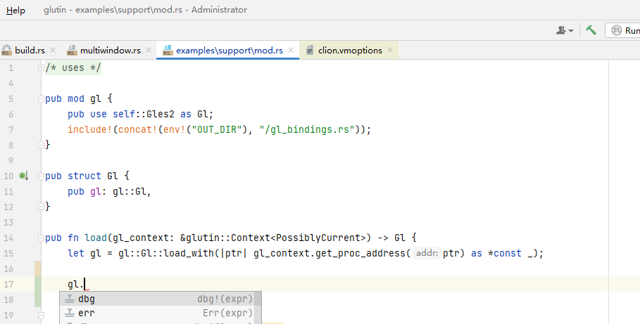 "glutin" api extension not recognized properly after enabling "org.rust.cargo.evaluate.build ...