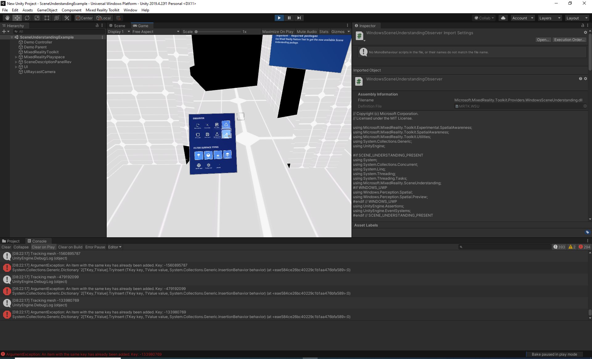 Scene Understanding: ArgumentException when updating or toggle the view of Meshes · Issue #9706 ...