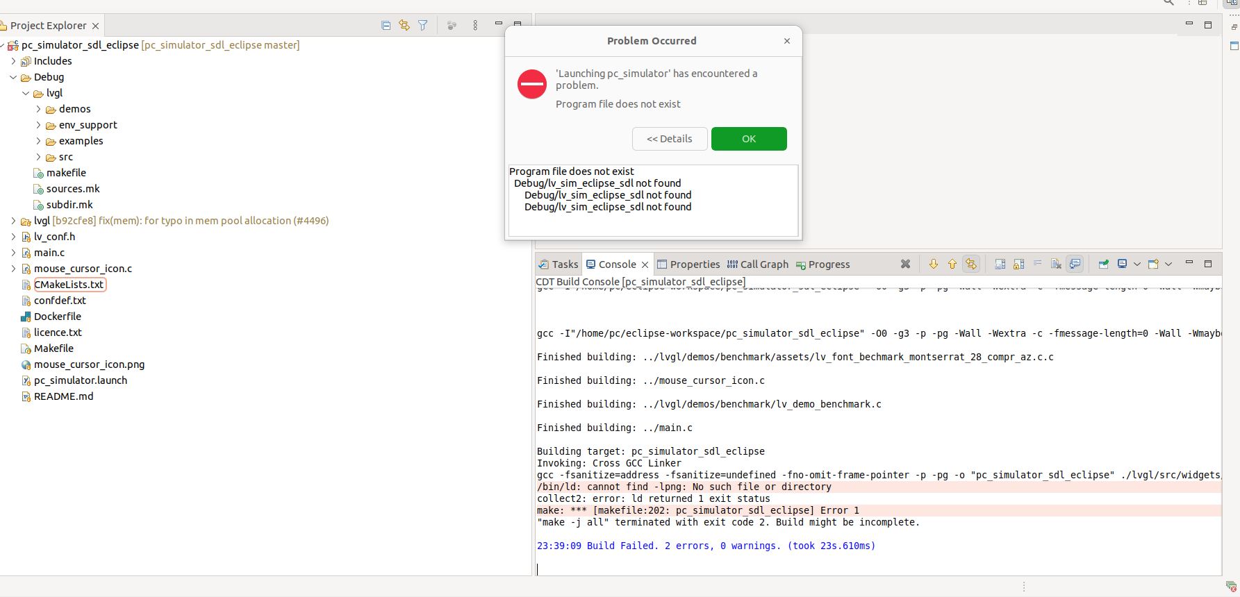 problemn building pc_simulator · Issue #129 · lvgl/lv_port_pc_eclipse · GitHub