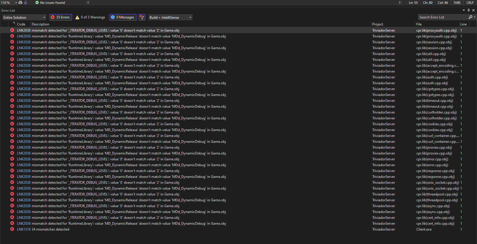 _ITERATOR_DEBUG_LEVEL and RuntimeLibrary missmatches · Issue #858 · libcpr/cpr · GitHub