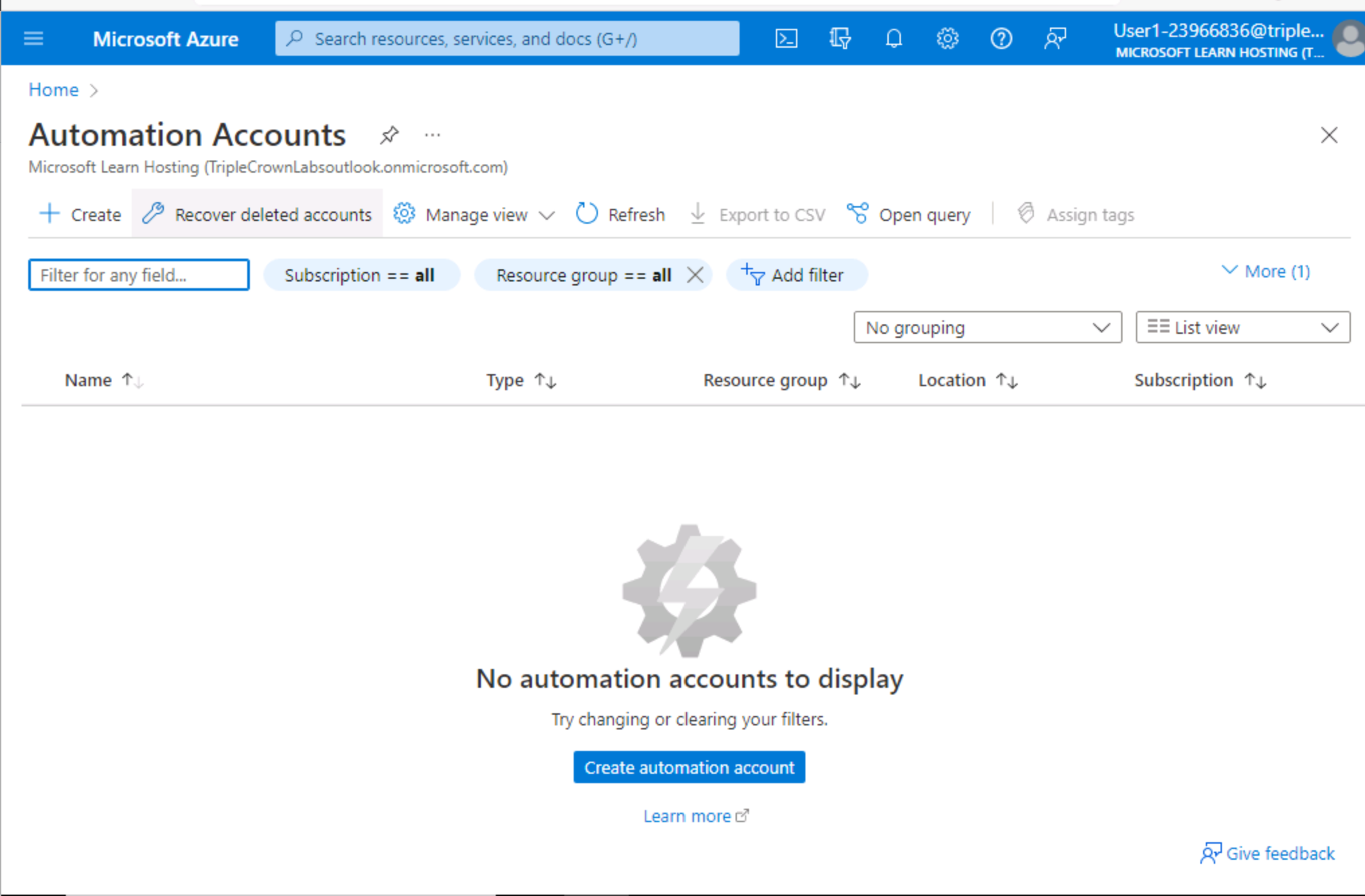 Lab-13-deploy-automation-runbook-rebuild-indexes: create an Automation Account process is ...