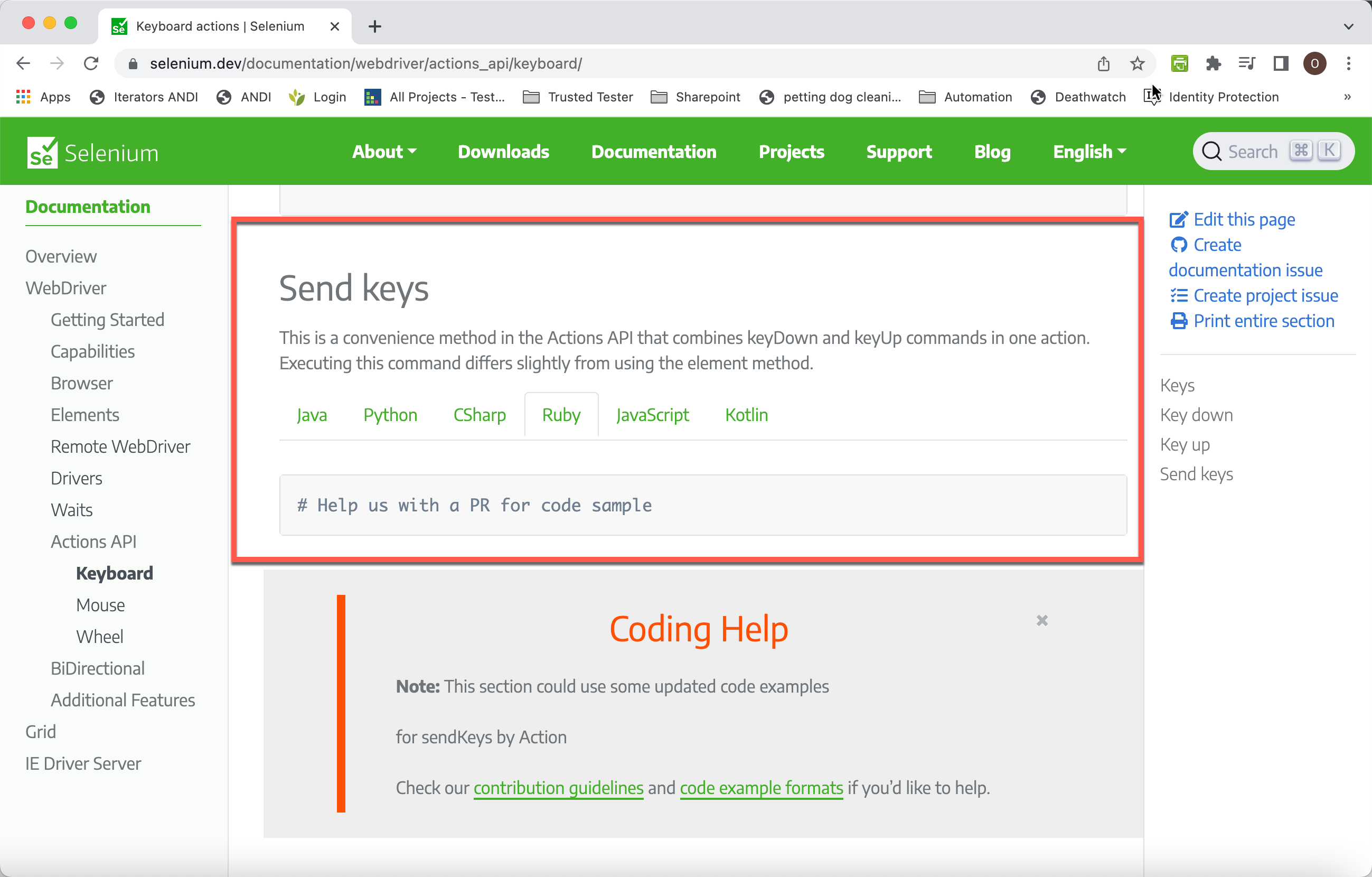 [🚀 Feature]: Use code examples for Key up for the languages CSharp, Ruby, JavaScript, and Kotlin ...