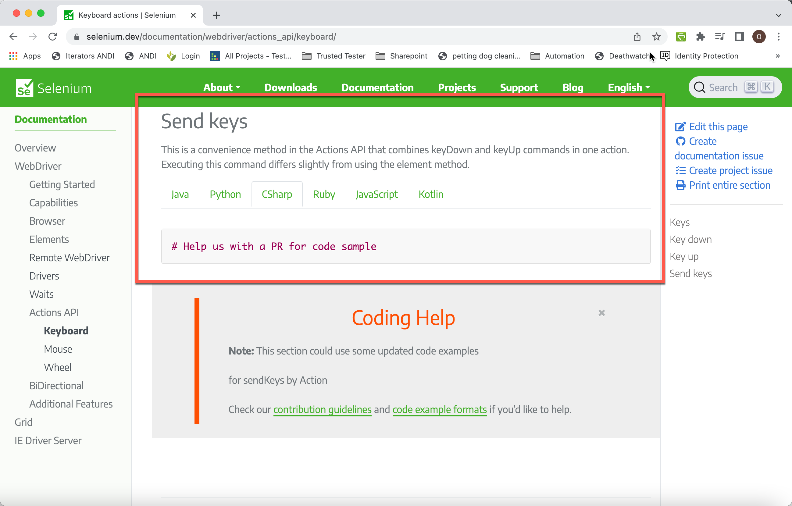 [🚀 Feature]: Use code examples for Key up for the languages CSharp, Ruby, JavaScript, and Kotlin ...