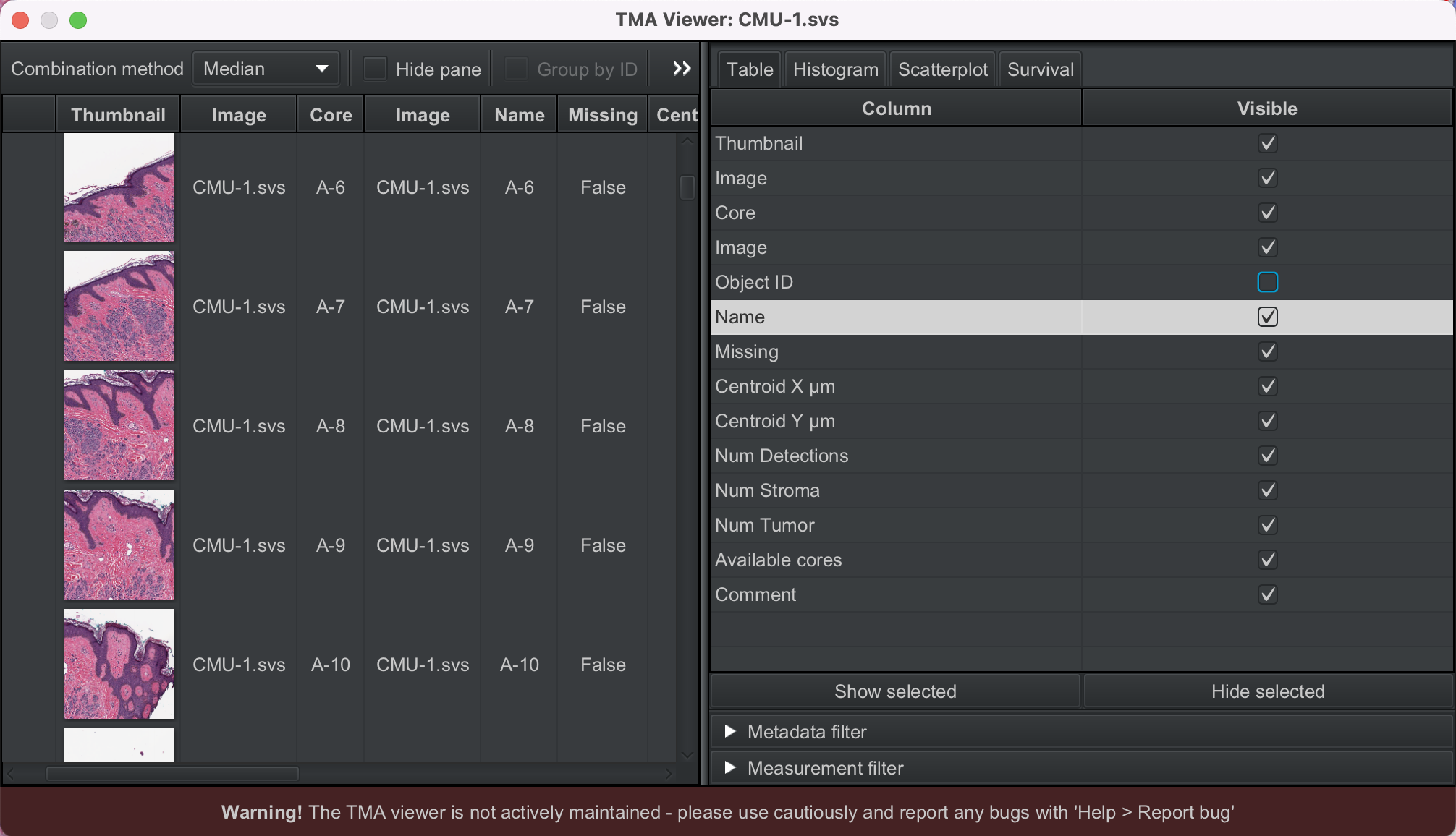 Colors of the table in TMA Data Viewer do not match with "Moderna Dark ...