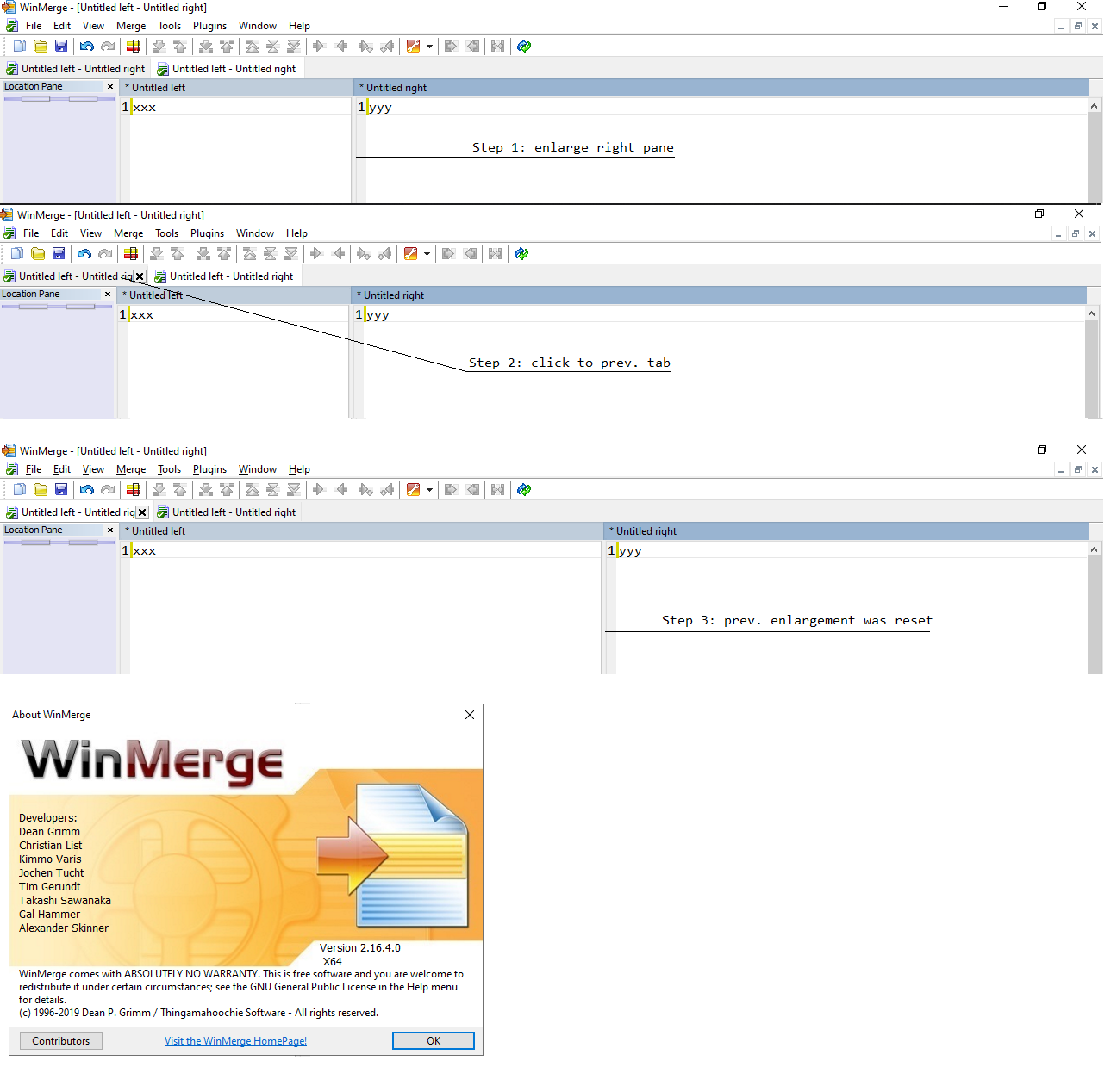[UI] Pane enlargement was reset after changing tab · Issue #403 · WinMerge/winmerge · GitHub