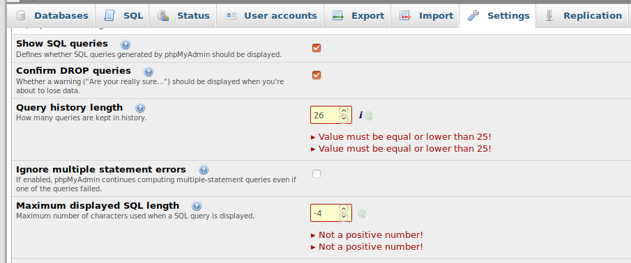 Multiple occurrences of error messages in settings · Issue #15066 · phpmyadmin/phpmyadmin · GitHub