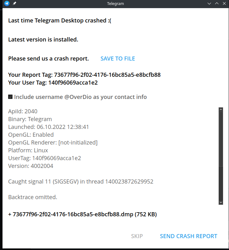 The program crashes when using some bots · Issue #25169 · telegramdesktop/tdesktop · GitHub