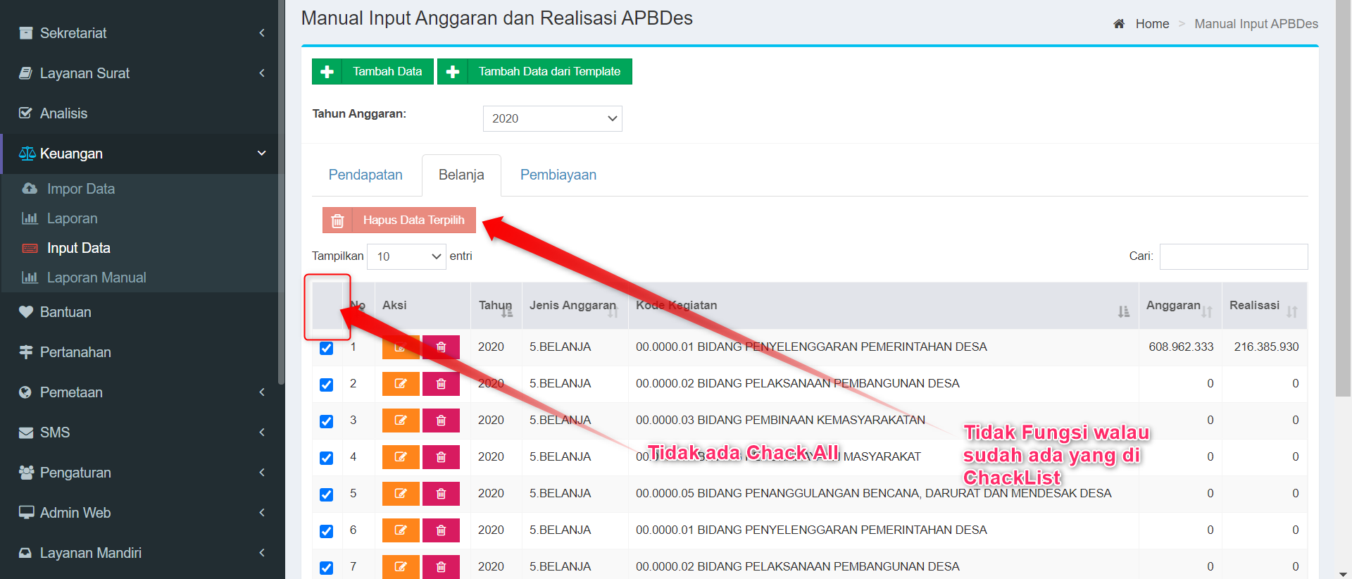 Chacklist pada Manual Input Anggaran dan Realisasi APBDes Tidak Berfungsi · Issue #3866 ...