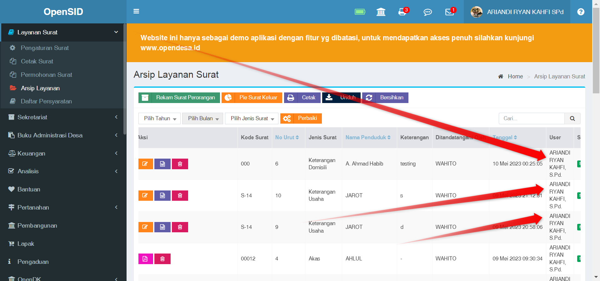 Bug/error: Nama User pada Arsip Layanan Surat Tidak Terkunci · Issue #6659 · OpenSID/OpenSID ...