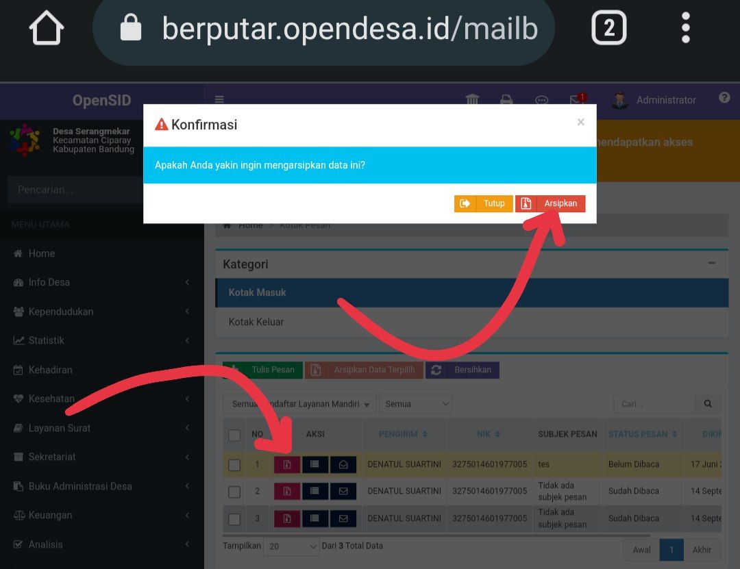 Bug/error: Kemana larinya jika klik Arsipkan Kotak Masuk dan Icon Amplop · Issue #6784 · OpenSID ...