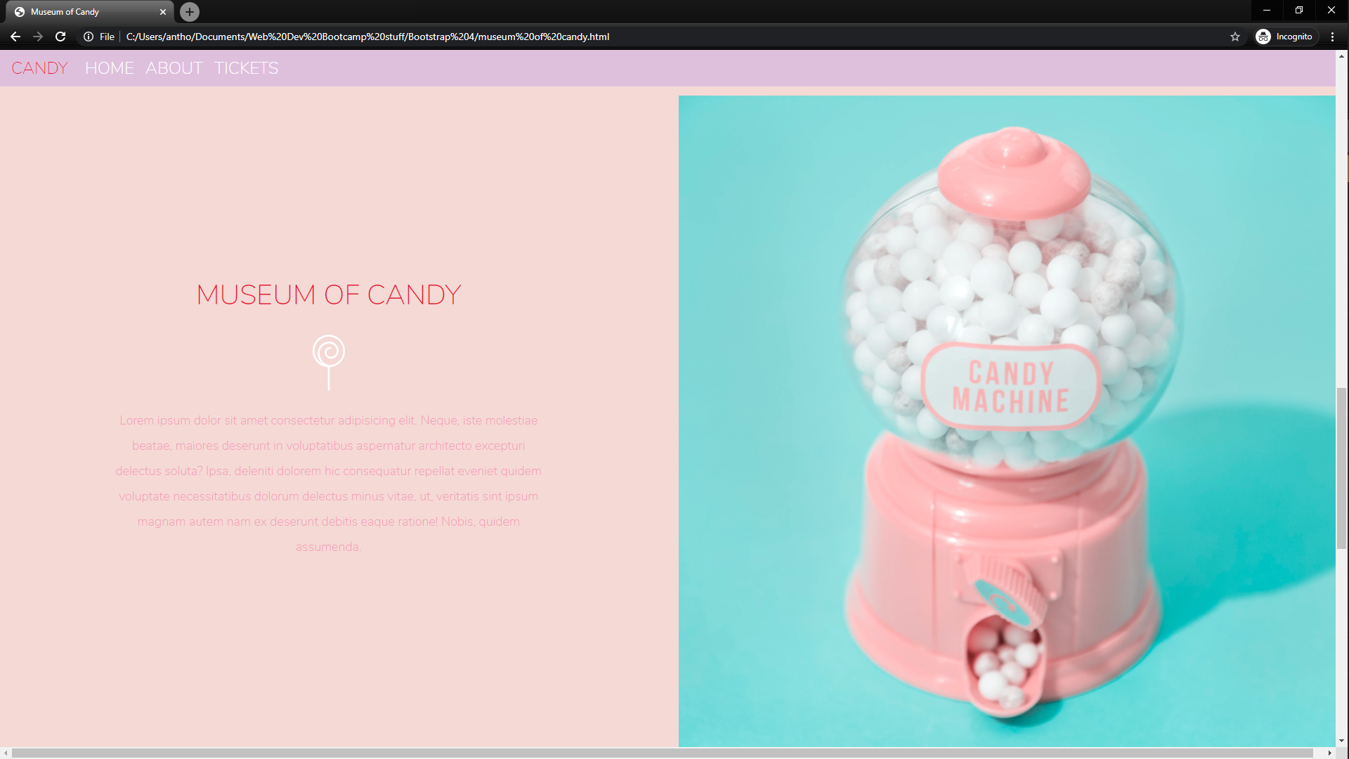 GitHub - turbo6412/Museum-of-candy: Created a basic HTML/CSS project to ...