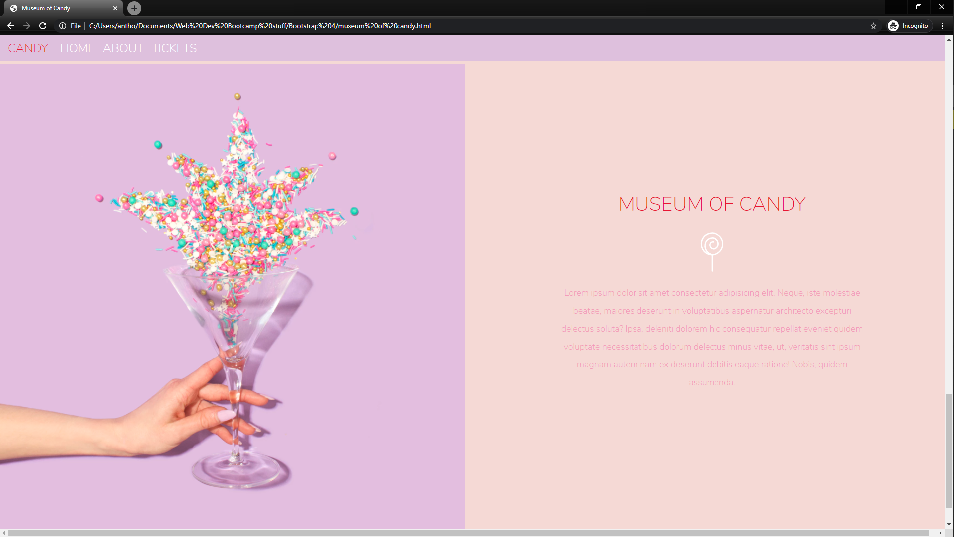 GitHub - turbo6412/Museum-of-candy: Created a basic HTML/CSS project to ...