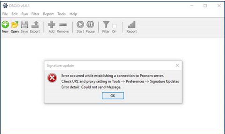 'Error occurred whilst establishing connection to PRONOM server.' · Issue #942 · digital ...