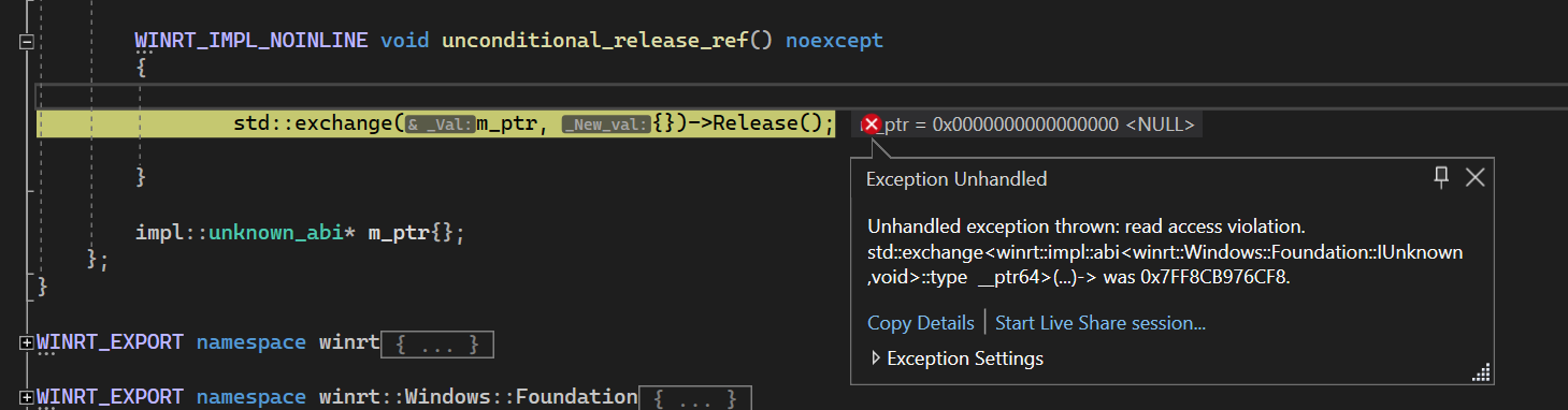 winrt::com_ptr cause an unknown exception · Issue #6973 · microsoft/microsoft-ui-xaml · GitHub