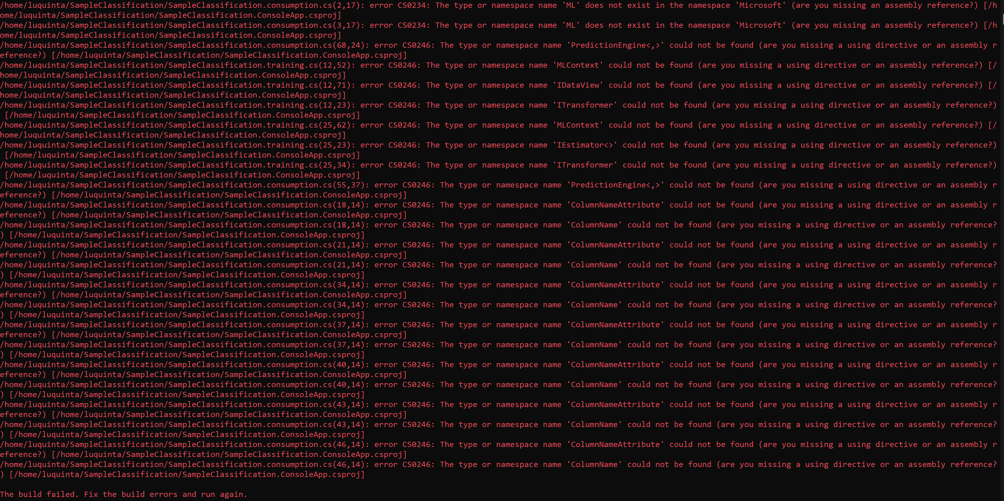 [CLI] Generated project doesn't run or build · Issue #2010 · dotnet/machinelearning-modelbuilder ...